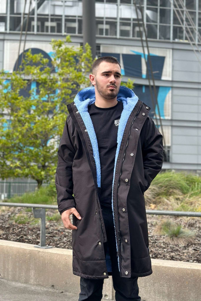 Mens Waterproof Football Coat - Rivalry Match Day, Blue Fleece