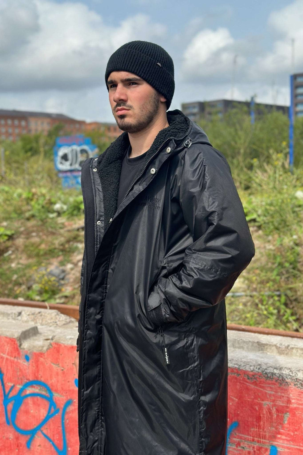 Mens Football Waterproof Longline Coat - Stay Dry Storm Edition all Bl