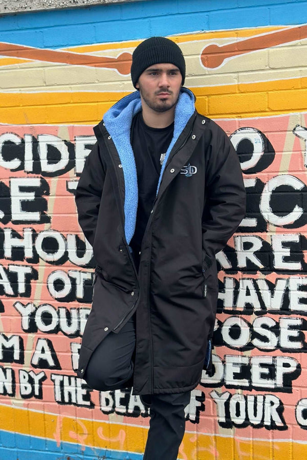 Mens Waterproof Football Coat - Rivalry Match Day, Blue Fleece