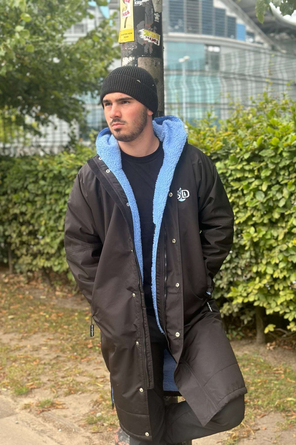 Mens Waterproof Football Coat - Rivalry Match Day, Blue Fleece