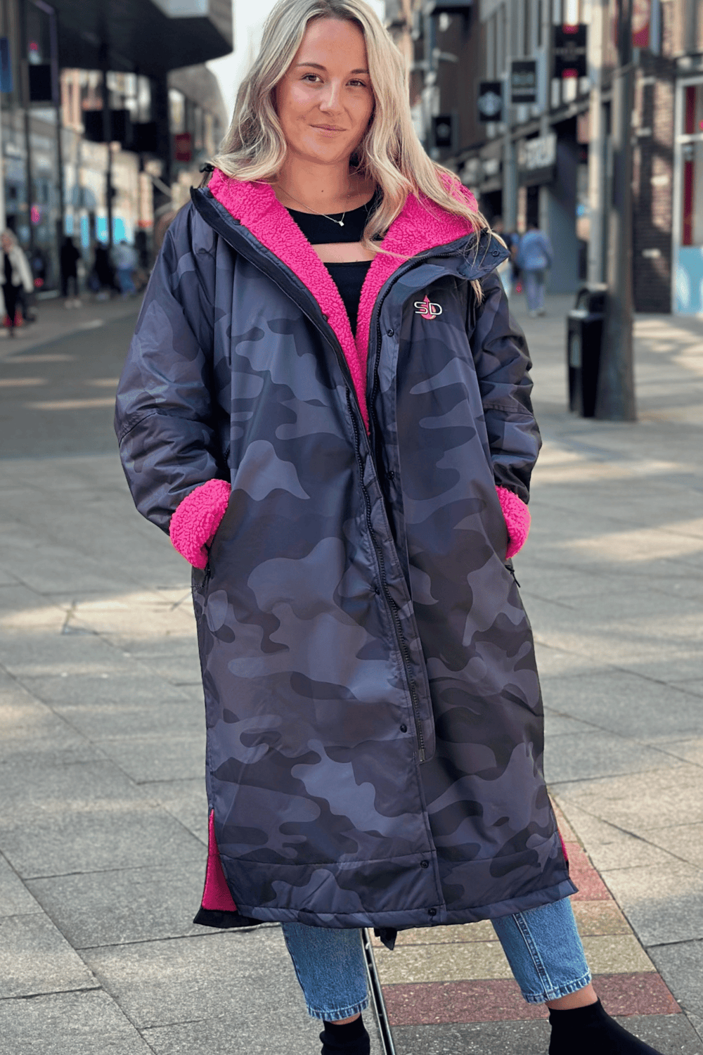 Women's Stylish Waterproof Robe Coat-Grey-Pink-Camo